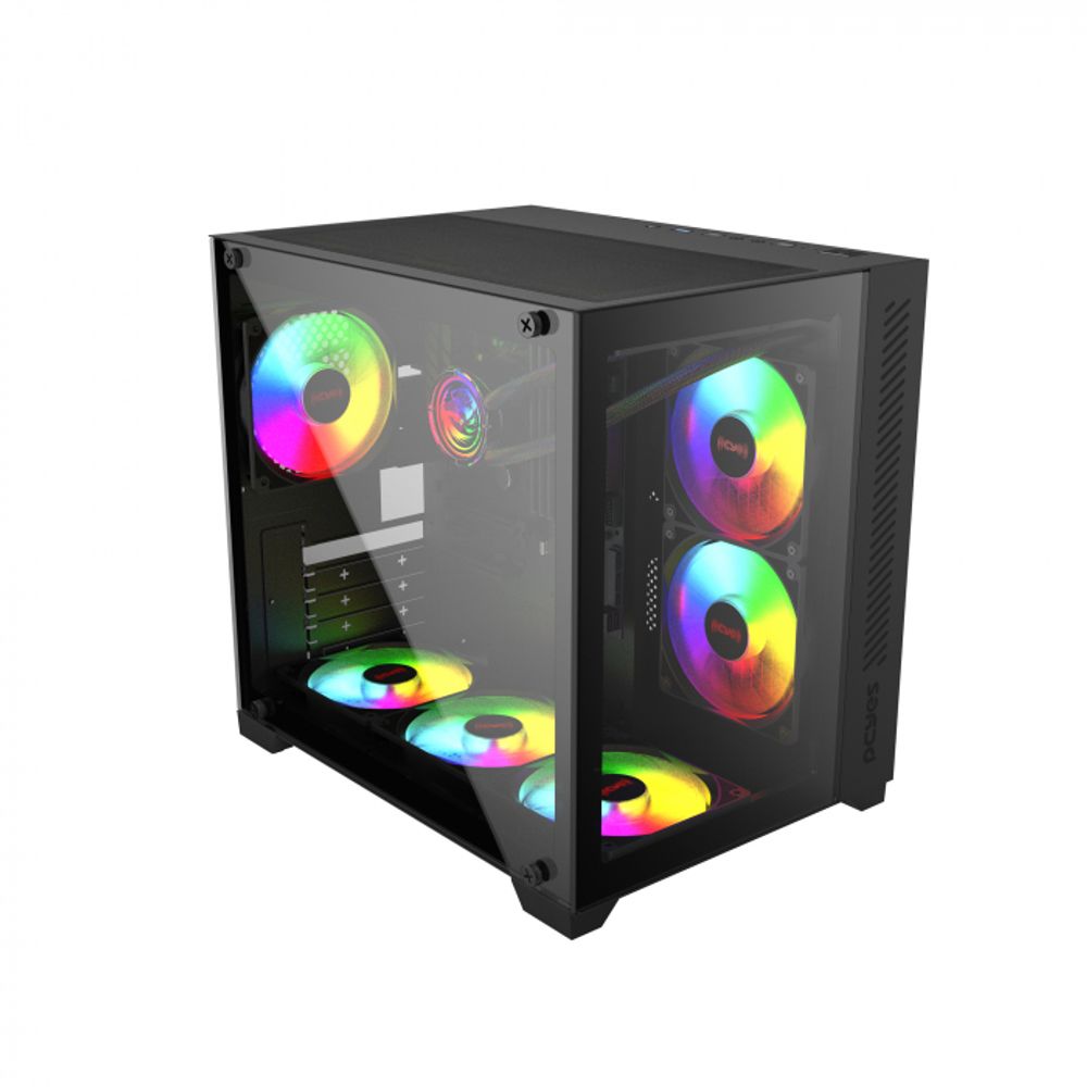 Gabinete Gamer Pcyes Forcefield Black Vulcan Mid Tower Lateral e ...