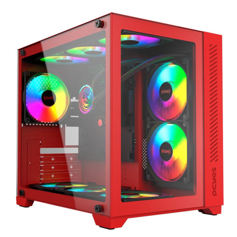 Gabinete Gamer Pcyes Forcefield Red Magma Vermelho Mid Tower Lateral e ...
