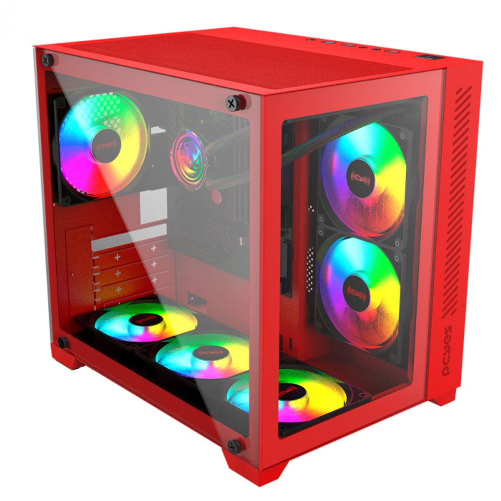Gabinete Gamer Pcyes Forcefield Red Magma Vermelho Mid Tower Lateral e ...