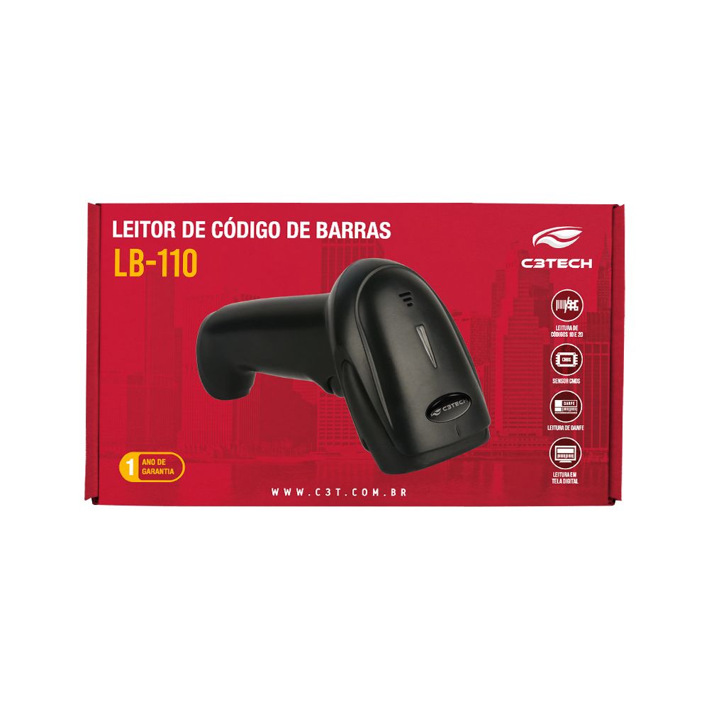 Leitor de Código de Barras Laser C3Tech LB-110BK USB - Faz Leitura de ...