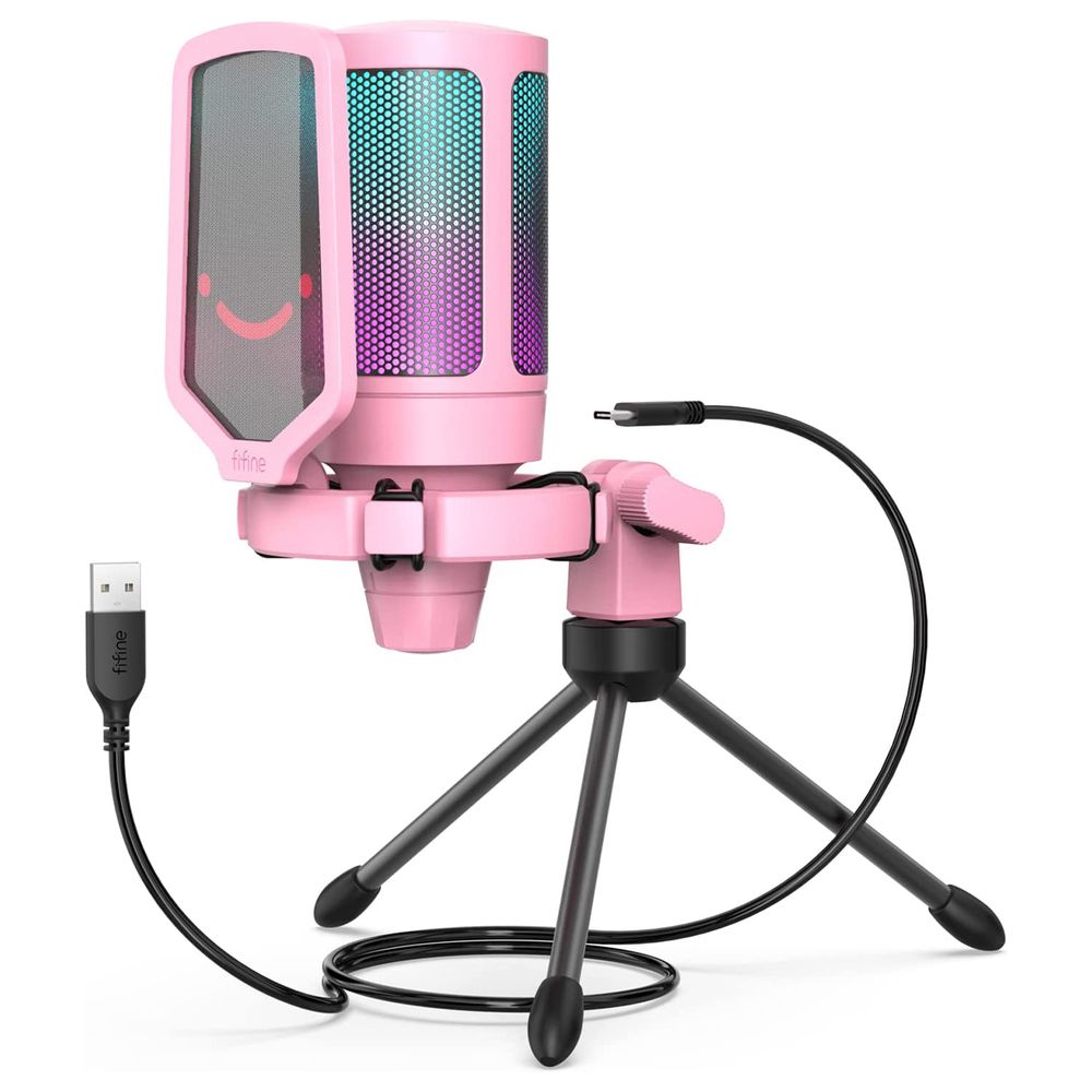 Microfone Fifine Ampligame A6V Rosa RGB USB | ChipByte Informática
