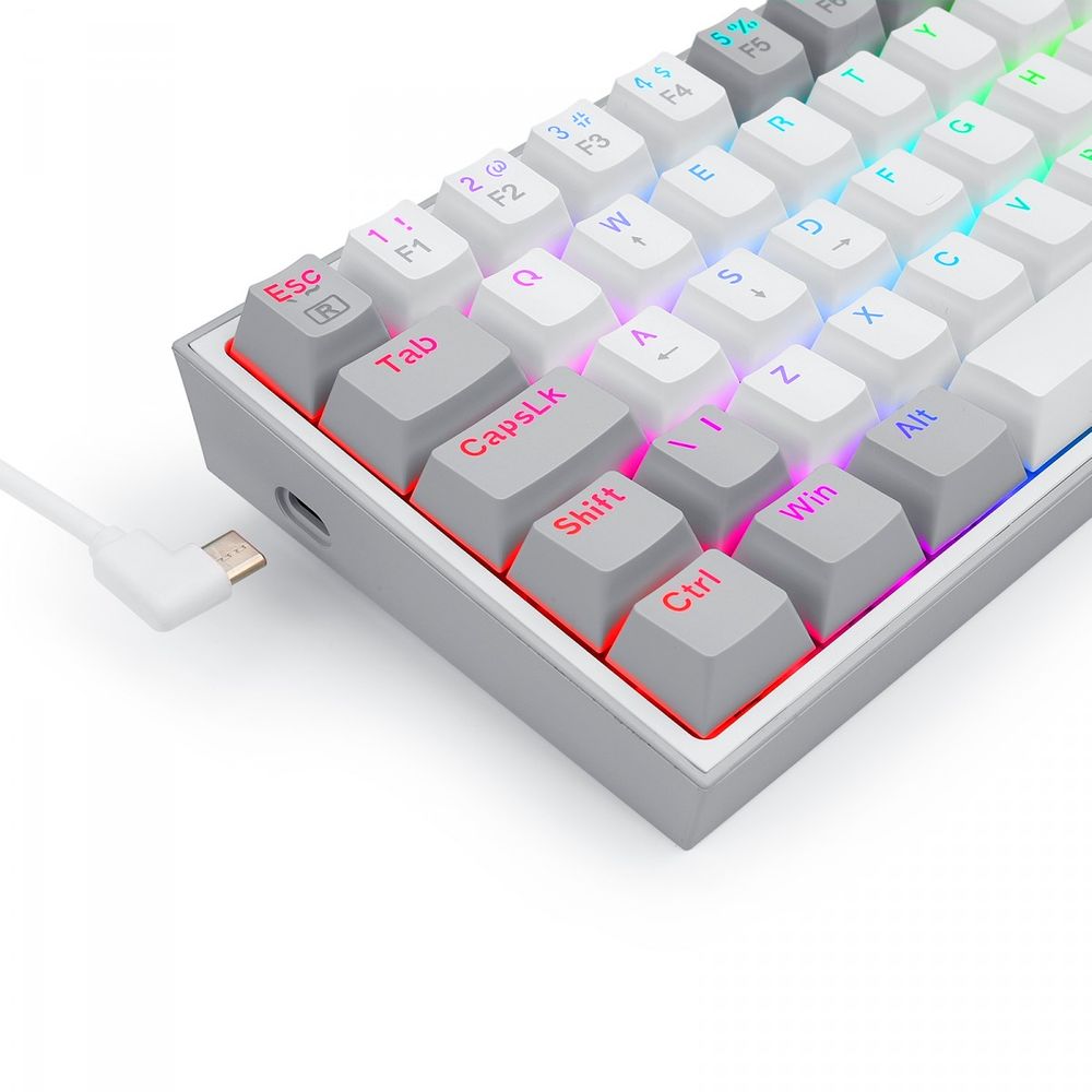 Teclado Mecânico USB Redragon Fizz Branco/Cinza LED RGB Layout 60% ...