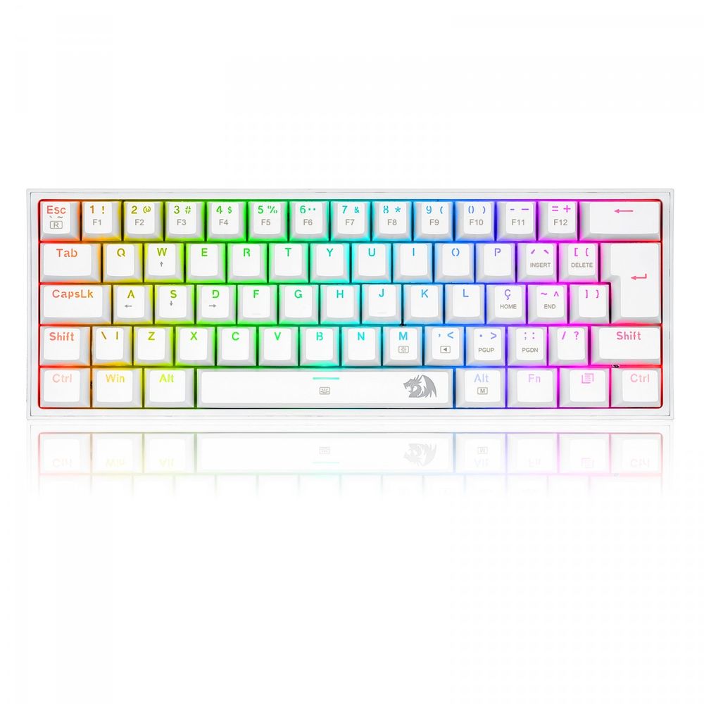 Teclado Mecânico USB Redragon Fizz Branco K617-RGB-W LED RGB Layout 60% ...