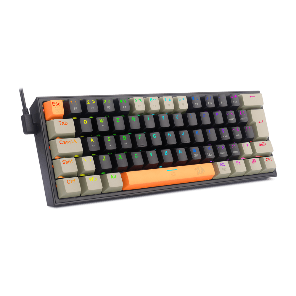 Teclado Mecânico USB Redragon Fizz Laranja/Preto/Cinza K617RGB-OG&BK&GY ...