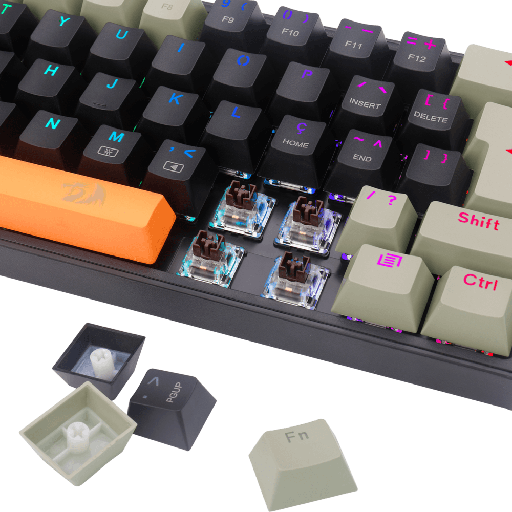 Teclado Mecânico USB Redragon Fizz Laranja/Preto/Cinza K617RGB-OG&BK&GY ...