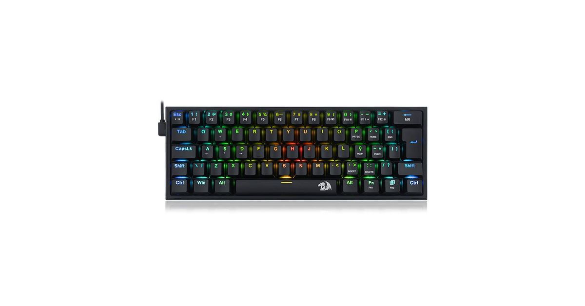 Teclado Mecânico USB Redragon Fizz Preto K617-RGB-B LED RGB Layout 60% ...